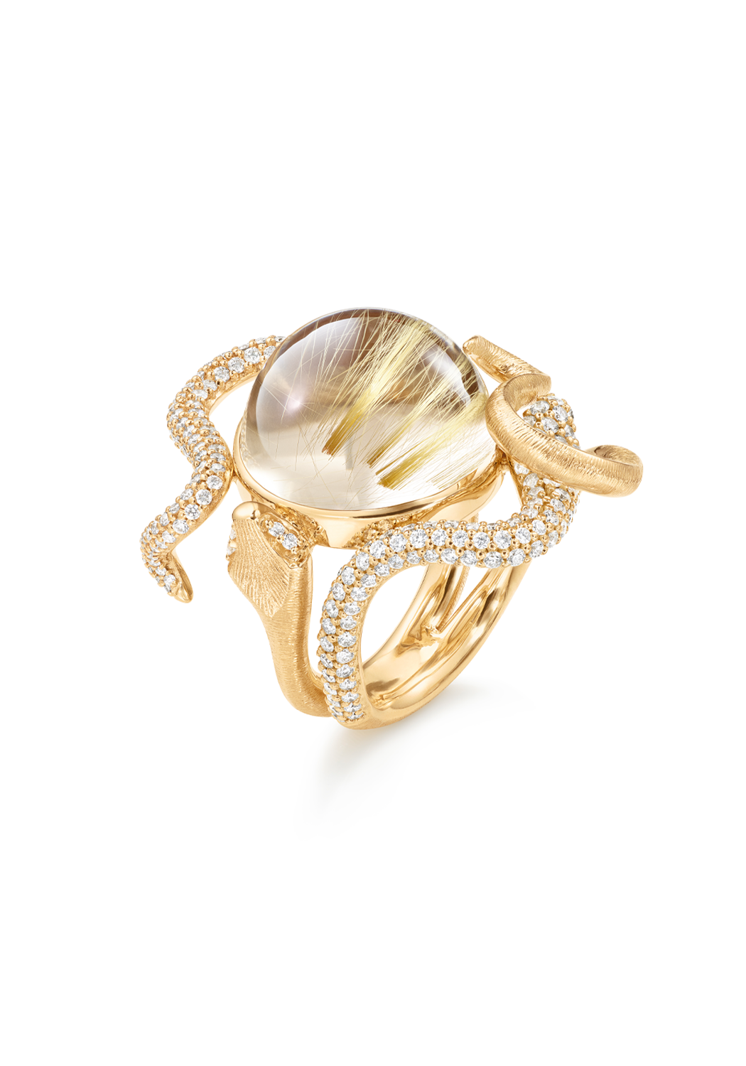 Ole Lynggaard Snakes 18KYG Pavé Diamond & Rutile Quartz Snake Ring — Oster