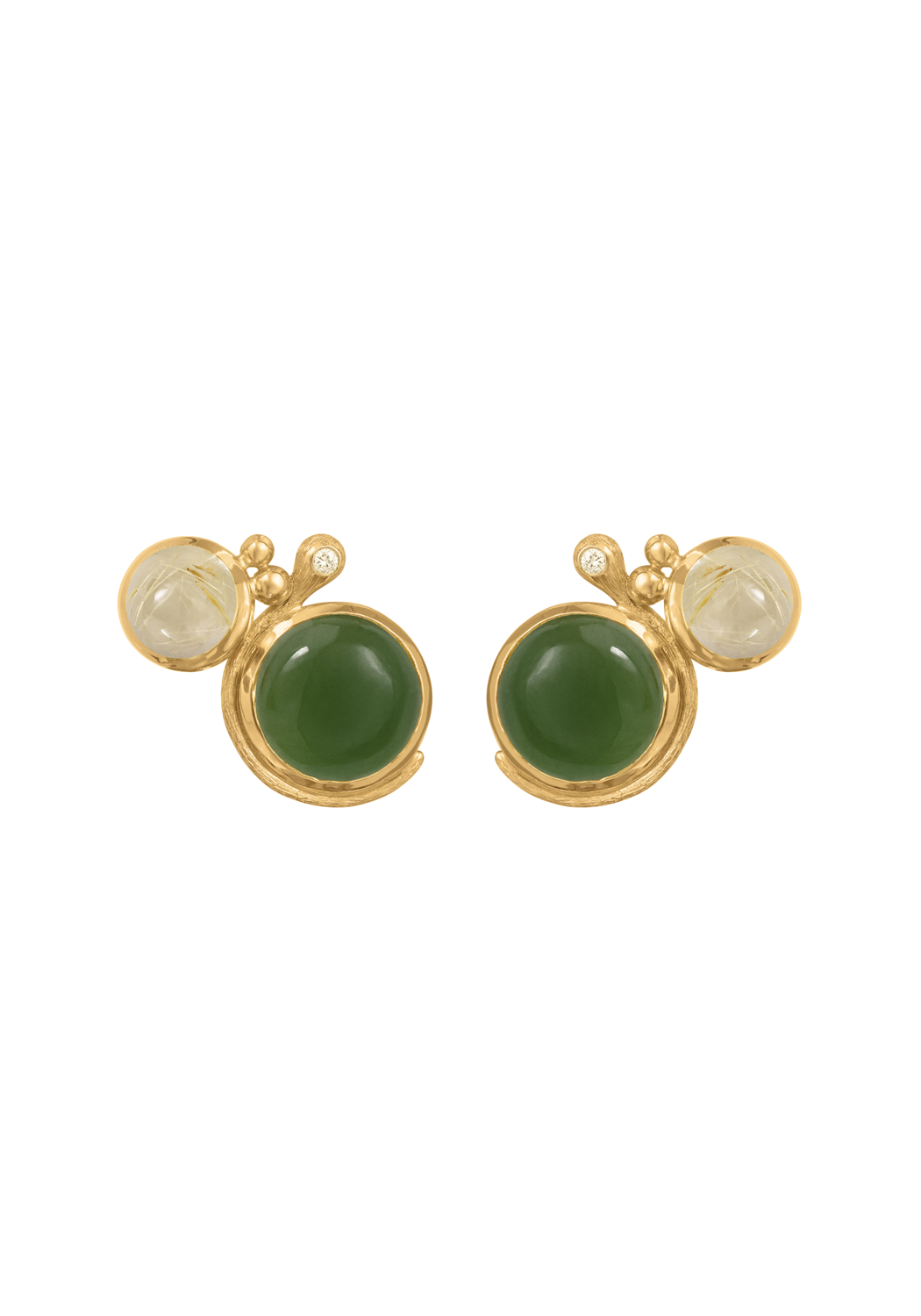 Ole Lynggaard Lotus 18KYG Rutile Quartz & Serpentine Stud Earrings — Oster